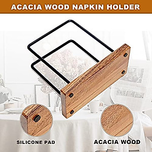 Acacia Wood Napkins Holder with Metal Wire, Standing Napkin Holder for Table, Kitchen & Dining Room Décor