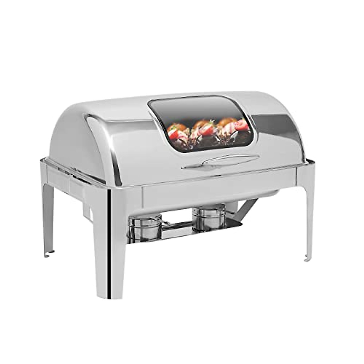 2 Compartment Roll Top Chaffing Server Set Food Insulation Chafer Warmer Stainless Steel Chafing Dish Buffet Set with Visible Window Catering Party Chafing Buffet Server Food Warmer Chafer Dish Warmer