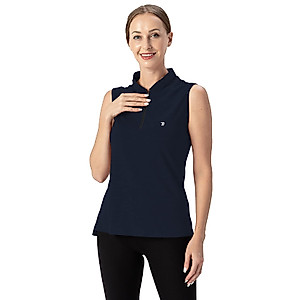 YSENTO Ladies Golf Shirts Apparel Clothes Outfits Sleeveless 1/4 Zip Dry Fit UPF 50+ Tennis Polo Tank Tops Navy Size L