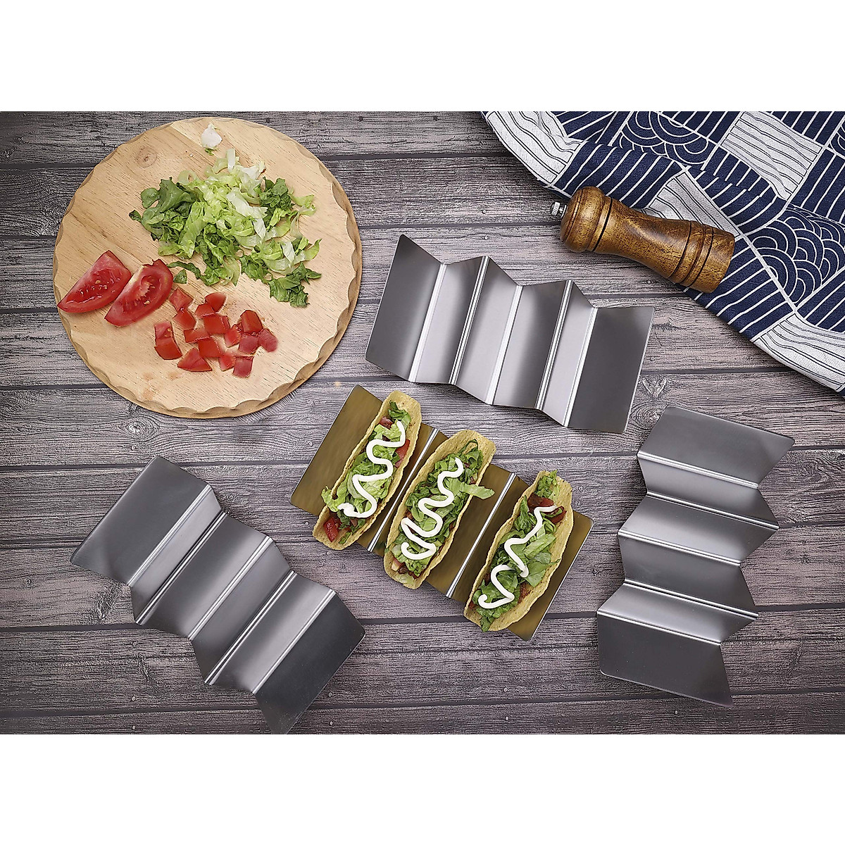 Taco Holder Stainless Steel Set of 4,Taco Stand Up Holders for Soft & Hard Shell Tacos,Oven, Grill and Dishwasher Safe,Perfect for Taco Tuesday,Mexican Fiesta, Cinco De Mayo Parties.