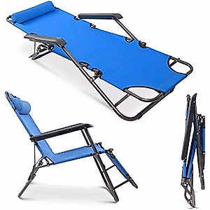 Tenozek Folding Beach Lounge Chair, Portable Outdoor Zero Gravity Chair Camping Reclining Chairs Patio Pool Beach Chaise Lawn Recliner (2 Pieces, Blue)