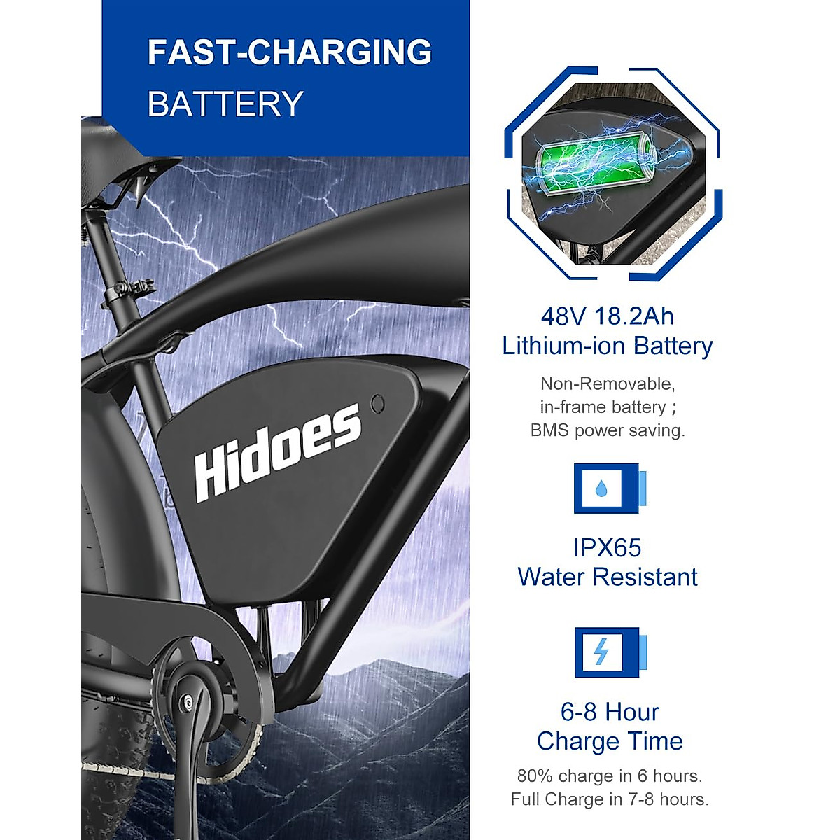 Kanpe Electric Bicycle for Adults with 48V 18.2Ah Battery,1200W Motor 34Mph,Hidoes 26" * 4" E Bike for Adults Electric Mountain Bike for Men,Commuter E-Bike Fat tire Electric Bike Shimano 7-Speed