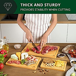 Wooden Cutting Boards for Kitchen Meal Prep & Serving - Bamboo Wood Cutting Board Set with Deep Juice Groove Side Handles - Charcuterie & Chopping Butcher Block for Meat - Kitchen Gadgets Gift (3 Pcs)