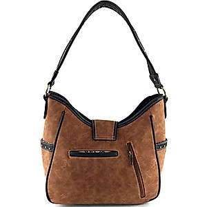 Justin West Patina Girl Western Bronze Floral Buckle Handbag Purse Tote and Strap Wallet (Brown Tote and Wallet)