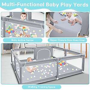 Fshibila Baby Playpen Baby Play Pen 50 x 50 inch, Baby Playard for Babies and Toddlers, Baby Fence Play Pens for Indoor & Outdoor, Sturdy Safety Play Yard with Soft Breathable Mesh, Anti-Fall, Grey