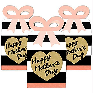 Big Dot of Happiness Best Mom Ever - Square Favor Gift Boxes - Mother’s Day Party Bow Boxes - Set of 12