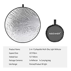 NEEWER 43 Inch/110 Centimeter Light Reflector Light Diffuser 5 in 1 Collapsible Multi Disc with Bag - Translucent, Silver, Gold, White, and Black for Studio Photography Lighting and Outdoor Lighting