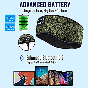 MUSICOZY Bluetooth Headband Sports Sleep Headphones, Wireless Music Sleeping Headphones Sleep Eye Mask Earbuds IPX6 Waterproof for Side Sleepers Workout Running Insomnia Travel Yoga Office, Green