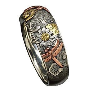 Sealinkea Store Vintage Rose Gold Dragonfly Rings For Men Women Antique Silver Color Jewelry Retro Fashion Yellow Gold Flower Ring Wedding Bands, 10