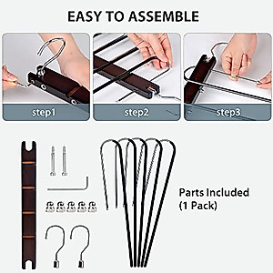 Wetheny Solid Wood with Stainless Steel Pants Hangers Space Saving,360° Rotating Chrome Swivel Hook with 5 Anti-Rust Trouse Hanger,Closet Clothes Organizer for Trousers Scarves Slack (1 Pack)