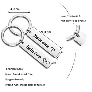 Gzrlyf Twins Keychain Twin One Twin Two Keychain Set Twins Gifts for Twins Sister Twin Brother Gift