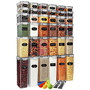 RAZCC Airtight Food Storage Containers Set, 36 PACK Cereal Storage Containers for Kitchen and Pantry Organization BPA Free Kitchen Canisters for Cereal, Rice, Flour & Oats, Free Marker and Labels