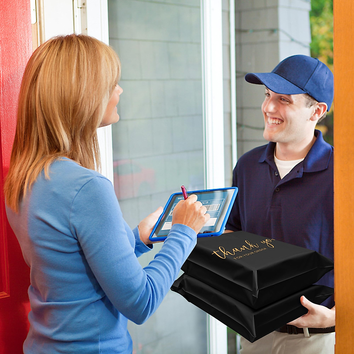 JinRuiKJ Thank You Poly Mailer 100 PCS Shipping Bags Black Envelopes with Self Adhesive, Waterproof and Tear-Proof Postal Bags, Chic Packaging Bags for Small Business, 10x13 Inches, Bulk