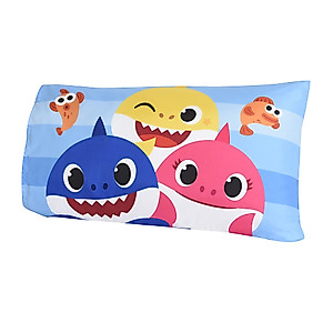 Expressions 3 Piece Toddler Bedding Set Baby Shark Standard Crib Bedding Set, Includes Soft Microfiber Reversible Comforter, Fitted Sheet, Pillowcase for Kids (Official Baby Shark Product)