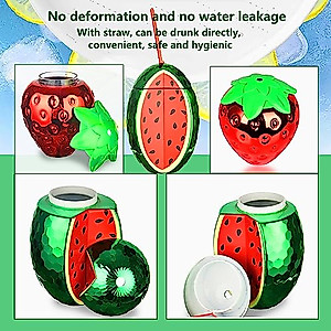 2 PCS,Watermelon and Strawberry Disco Ball Cups With Red Straw,for Party, Removable and Reusable,at The Seaside and Pool.