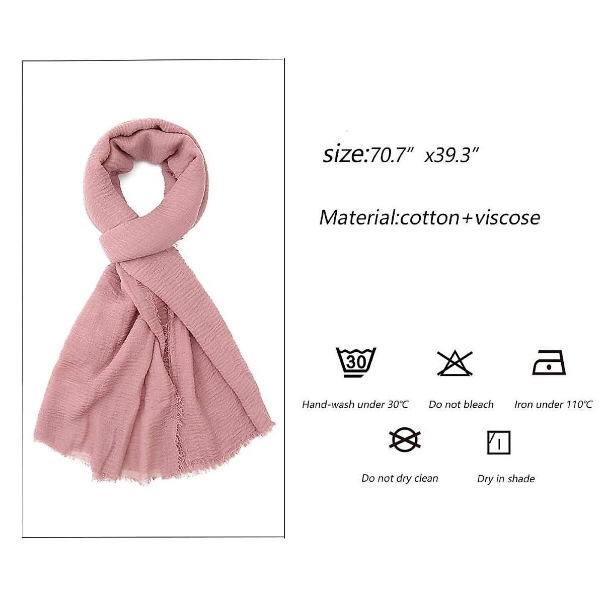 EVQ Soft Cotton Hemp Scarf Wrap Long Hijab Scarves for Women (3pcs Black+White+Skin Pink(70.9"x35.5"))…