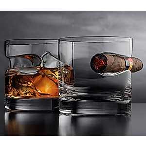 Gifts for Men, Cigar Whiskey Glass, Old Fashioned Whiskey Glasses With Indented Cigar Rest