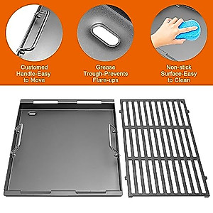 Upgrade Griddle Inserts and Grate for Weber Genesis II 300 Grills, Flat Top Griddle Kit for Weber Genesis II E-310 E-315 E-330 E-335 S-310 S-335 LX S/E-340, Part for Weber 6788 Full-Size Griddle