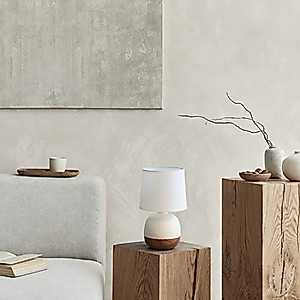 Simple Designs LT2078-DWW Petite Mid Century Table Lamp, Dark Wood and White