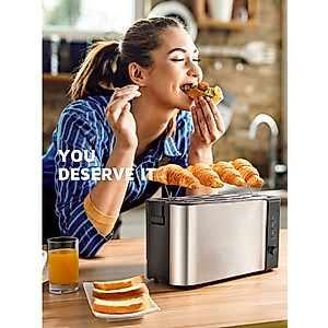 DyBaxa Stainless Steel Toaster 4 Slice, Toaster 2 Slice Long Slot, Compact 4 Slice Toaster Wide Slot for Bagel Sourdough Artisan Croissant Muffin, 6 Browning Control, Warming Rack, Removal Crumb Tray