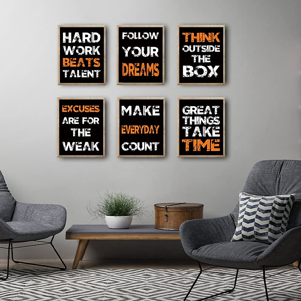 Inspirational Phrase Wall Art ,Ofiice Gym Living Room Wall Decoration Proverb ,Inspirational Quotes Poster ，Teen Adult Bedroomclassroom University Decoration | 6-pack 20.32 x 25.40 cm (Unframed）black A