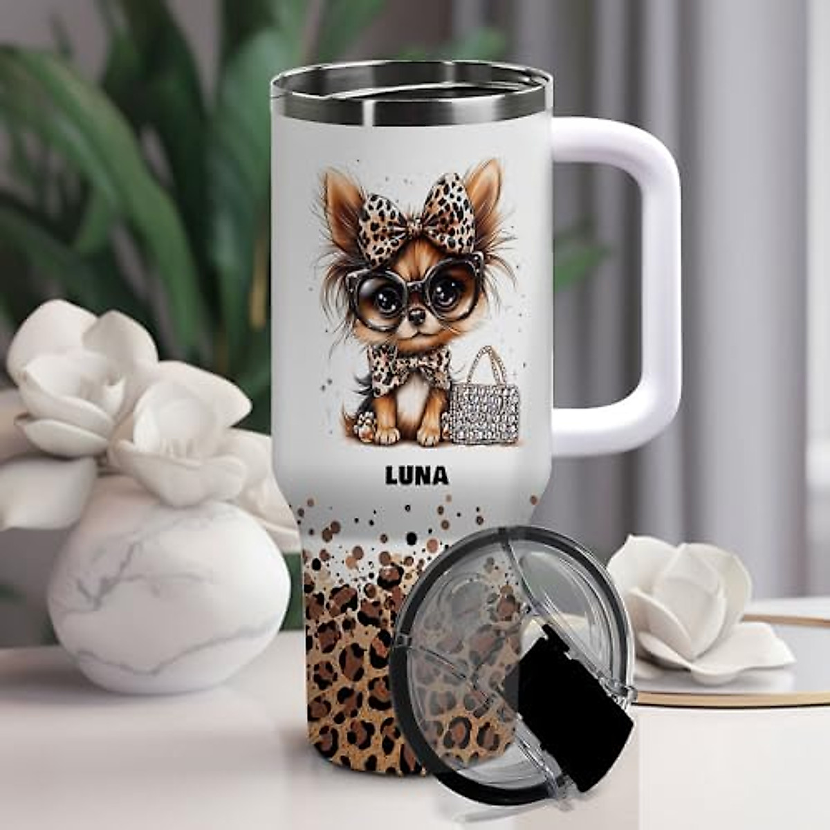 Personalized Dog Tumbler with Portuguese Podengo Pequeno Dog’s Name – Custom Travel Coffee Cup 40oz, Travel Coffee Cup, Gift for Mother's day, Father's day, Christmas ZcZKLZ