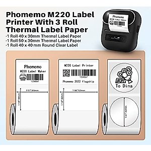 Phomemo M220 Label Maker, Bluetooth Label Printer, 3.14 Inch Portable Thermal Label Maker Machine for Barcode, Labeling, Organizing, Small Business, Compatible with iOS & Android, with 3 Label