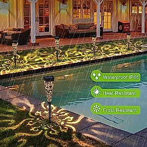Go2garden Solar Lights Decorative, 6Pcs Tall Solar Stakes Lights Outdoor Waterproof for Patio, Yard, Pathway, Outdoor, Lawn Decor Landscape Lighting (Black)