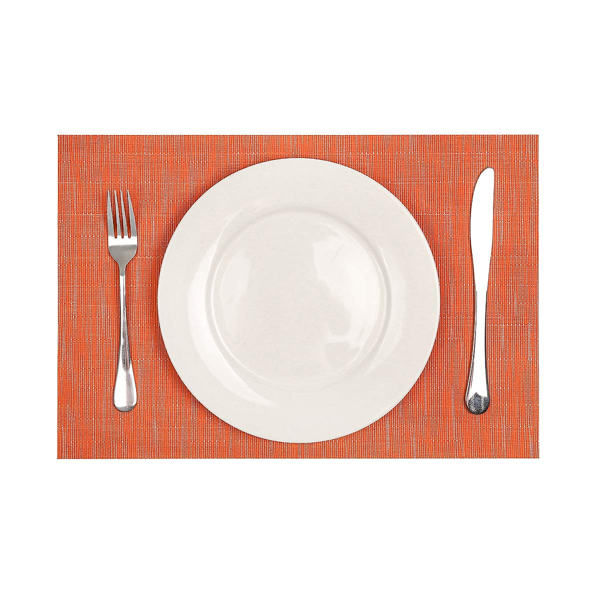 SHACOS Vinyl Placemats Set of 6 Durable Wipe Clean Place Mats Stain Resistant Heat Resistant Indoor Outdoor PVC Weave Table Mats (6, Orange)
