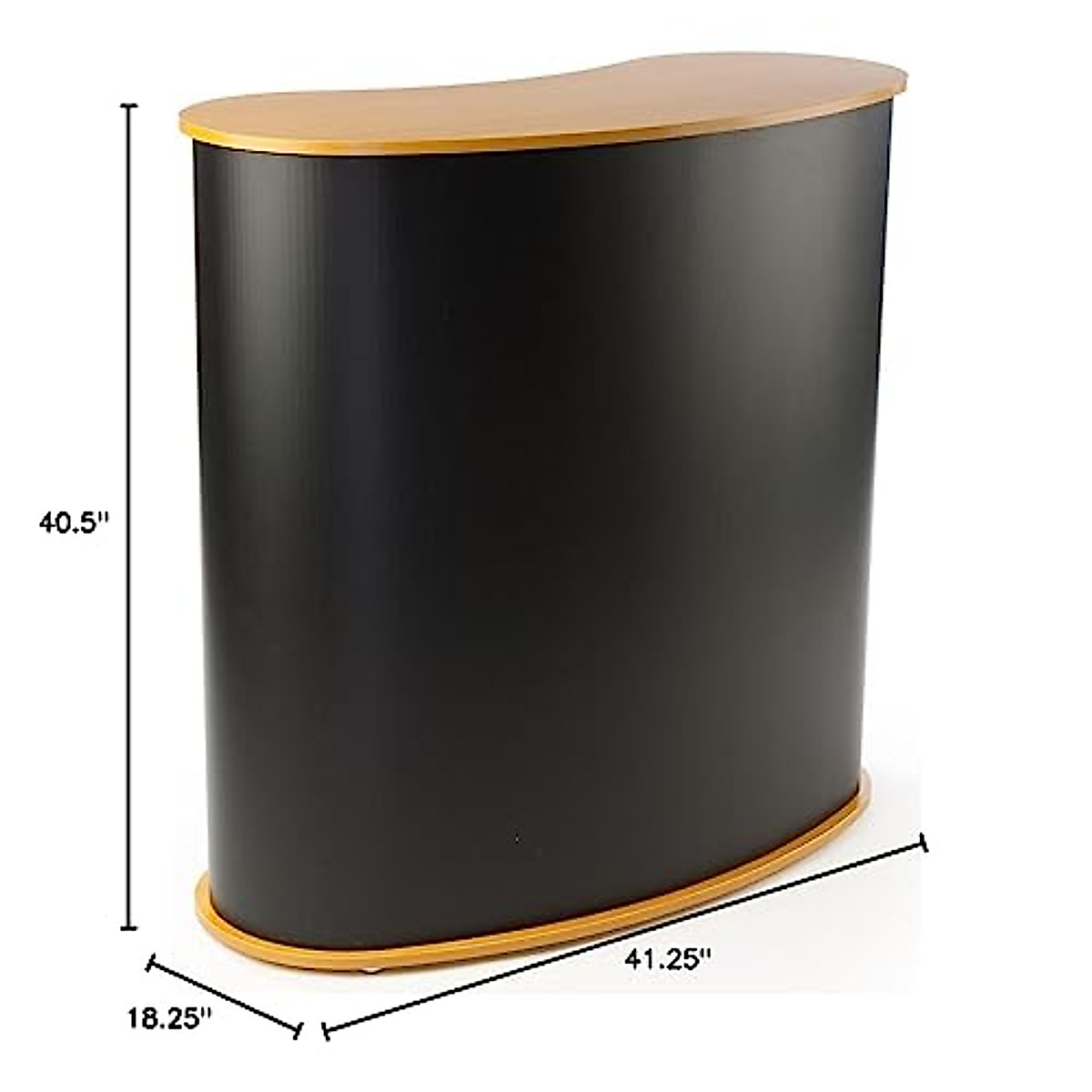 Pop-up Podium Counter with Kidney Bean Shaped Wood Grain Table Surface and Black Body - Portable Design, No Tools Required! (TSPCL02WD)