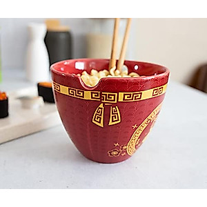 Year Of The Tiger Chinese Zodiac Ceramic Dinnerware Set | Includes 16-Ounce Ramen Noodle Bowl and Wooden Chopsticks | Asian Food Dish Set For Home & Kitchen | Kawaii Lunar New Year Gifts