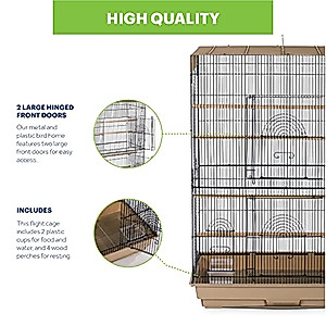 Prevue Pet Products Flight Cage for Multiple Small Birds, Steel Metal and Plastic Cage Home Crate Enclosure for Birds, Standing Birdcage, Brown/Black