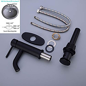 TRUSTMI Brass Bathroom Faucet with Pop Up Drain Assembly and 6-Inch 3 Hole Cover Deck Plate Single Lever Single Hole, Matte Black