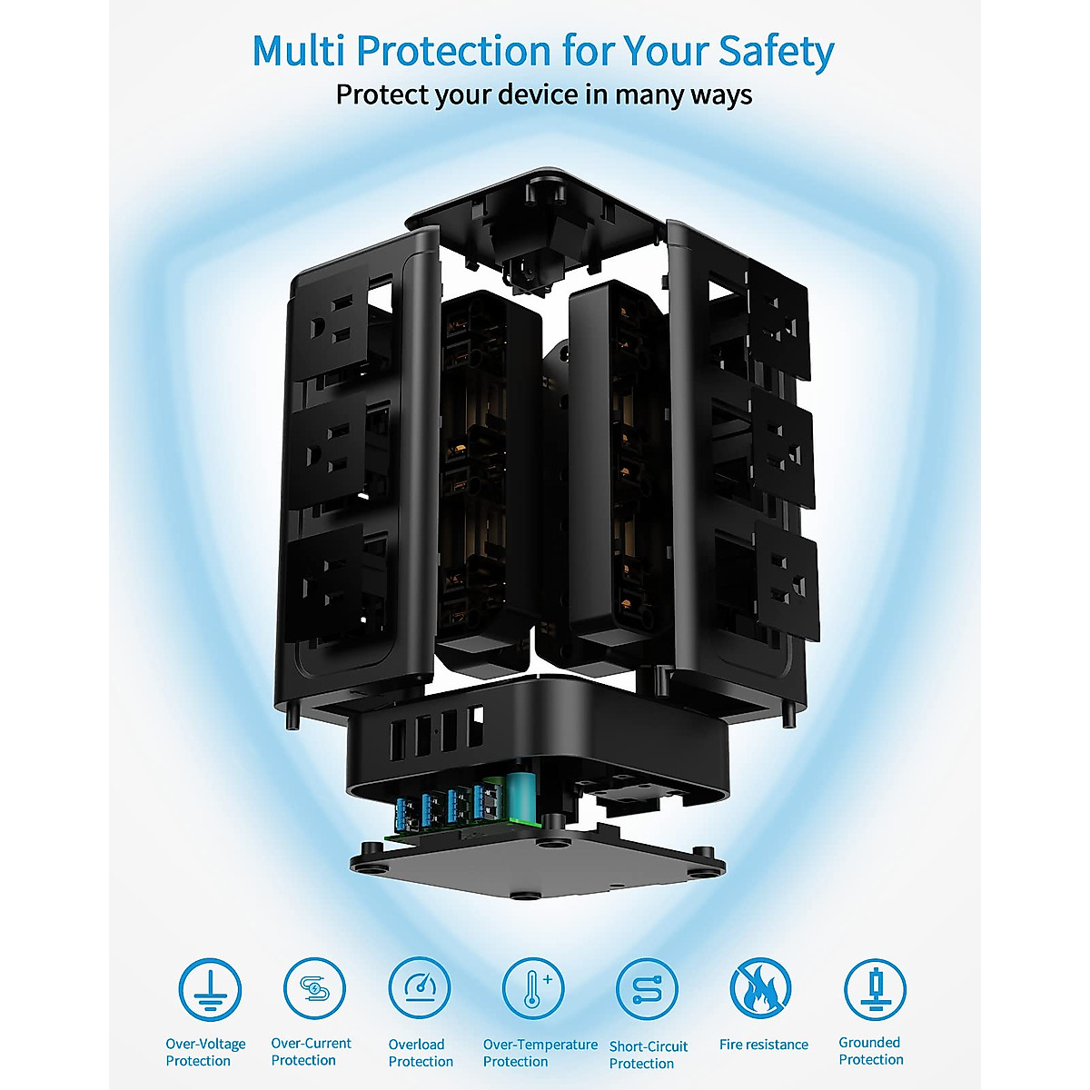 NVEESHOX Power Strip Surge Protector Tower with 12 Outlets 4 USB Ports, 10ft Long Extension Cord Multiple Outlets Charging Tower with Surge Protection, Overload Protection Fire Proof for Home Office