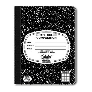 iScholar Composition Book, 100 Sheets, 5 x 5 Graph Ruled, 9.75 x 7.5-Inches, Black Marble Cover (11100)