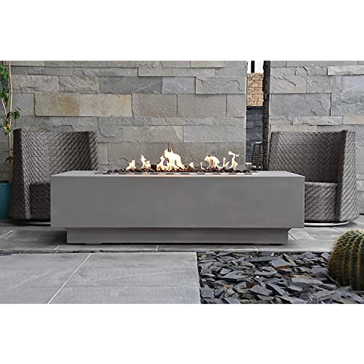 Elementi Granville Outdoor Fire Pit Natural Gas Table 60 Inches Rectangle Firepit Table Concrete Electronic Ignition | Cover & Lava Rock Included | Free Ethanol Tabletop