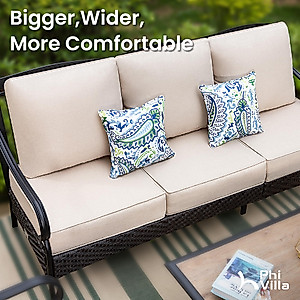 PHI VILLA Patio Furniture Set, 5 Pieces Outdoor Metal Wicker Conversation Sofa Set for Backyard w/Coffee Table, Seat Cushions