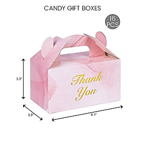 HONEYGIFTS 16PCS Party Favor Boxes, Pink Candy Gift Boxes Thank You Party Favors Treat Boxes for Wedding Birthday Baby Shower, 6.1×3.5×3.3 Inch