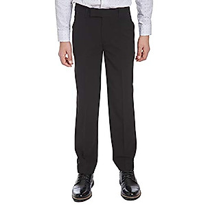Calvin Klein Boys Flat-Front Bi-Stretch Dress Pant, Straight Leg Fit & Hemmed Bottom, Belt Loops & Functional Front Pockets, Black, 10