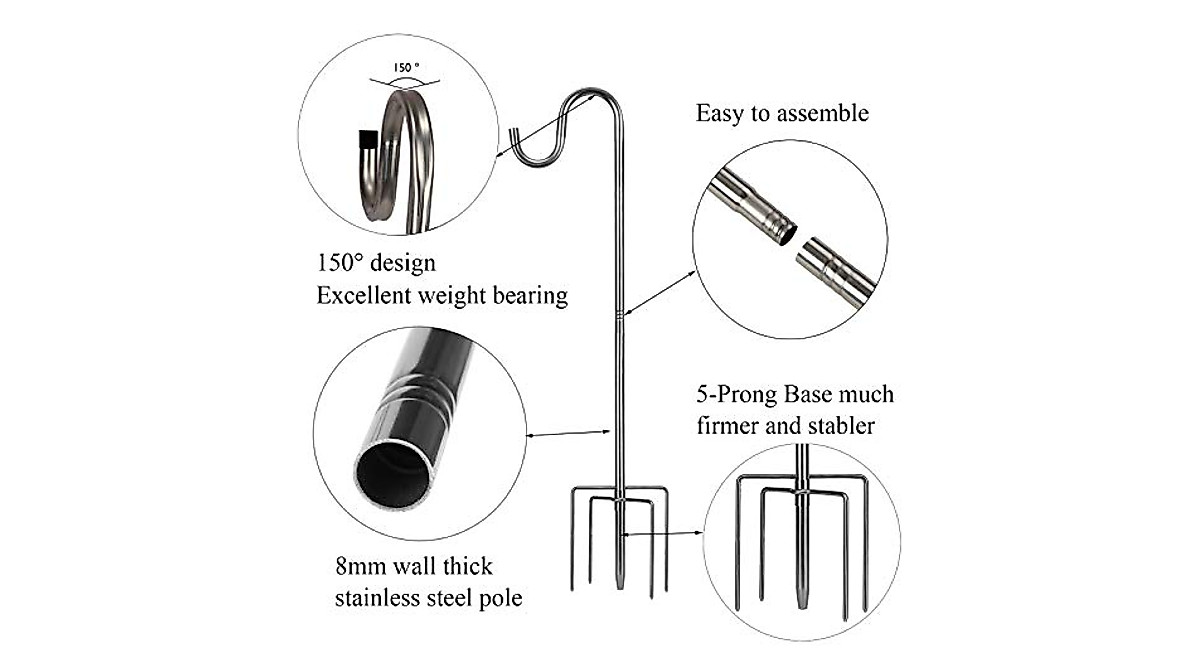 Sturdy COCONUT Shepherds Hook - Adjustable 62-Inch Garden Hook
