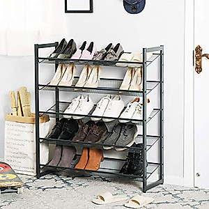 SONGMICS Shoe Rack, 5-Tier Stackable Shoe Storage Shelf, Metal Mesh, Flat or Angled Shoe Organizer Rack for 20 to 25 Pairs of Shoes, Short Boots, High Heels, Grey