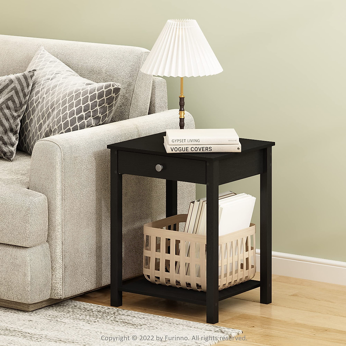 Furinno Classic Side Table with Drawer, 1 Pack, Americano