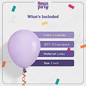 House of Party Pastel Purple Balloon Garland Kit 100Pcs - 5 Inch Single Color Pastel Latex Balloons for Graduation, Wedding, Bachelorette Party Decorations | Kids Party Latex Birthday Balloons