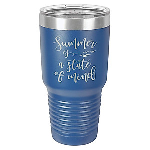SUMMER IS A STATE OF MIND Blue 30 oz Tumbler With Straw and Slide Top Lid | Stainless Steel Travel Mug | Compare To Yeti Rambler