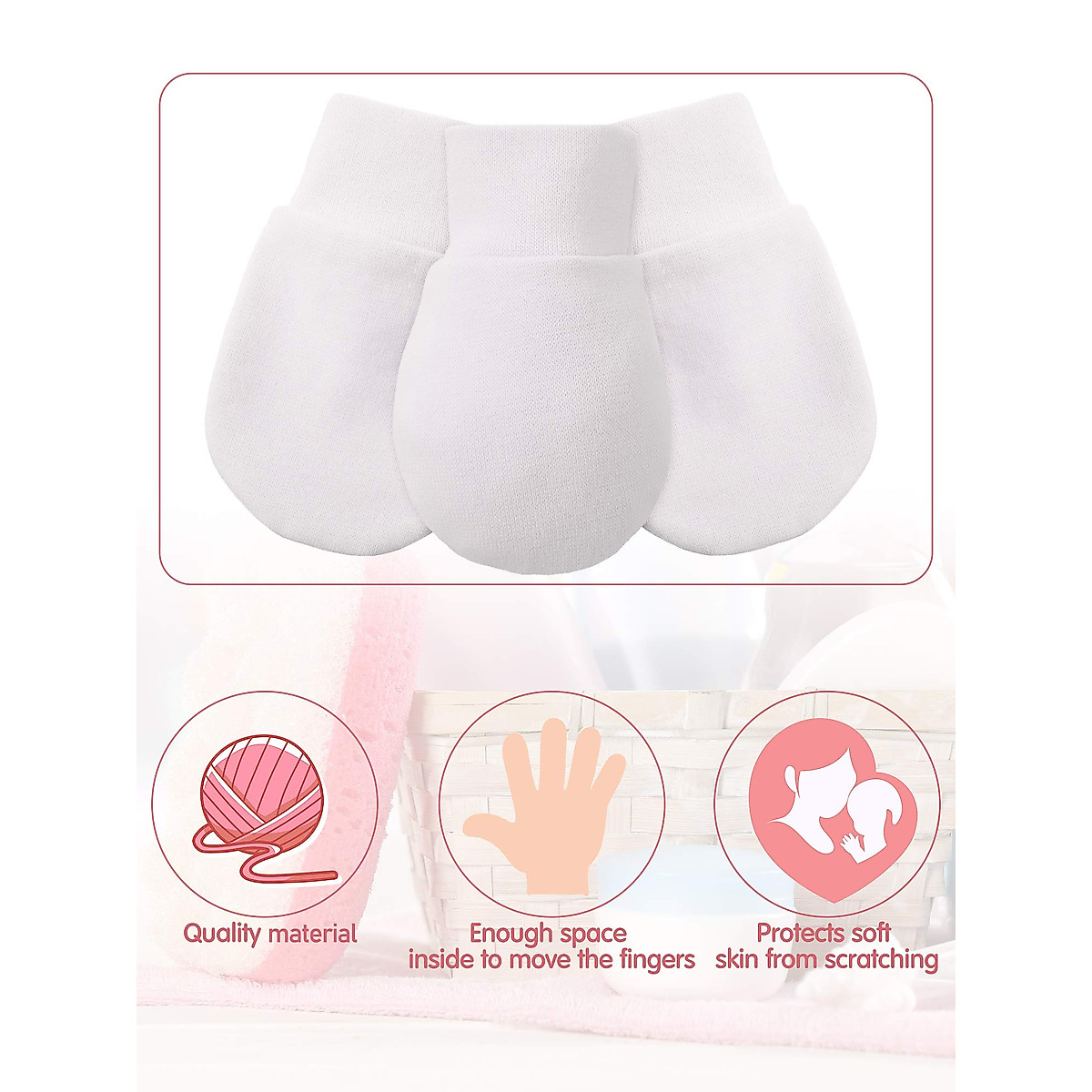 12 Pairs Newborn Baby Mittens Gloves No Scratch Baby Mittens for 0-6 Months Baby Boys Girls (White)
