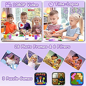 DEKER Kids Camera Waterproof Boys Girls Toys 3-12 Year Old Christmas Birthday Gifts Kids Underwater Mini Camcorder Cameras Children HD Digital Action Camera 2 Inch IPS Screen with 32GB Card (Lavender)