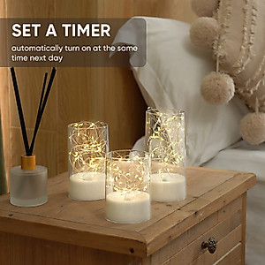 Homemory White Clear Flameless Candles with Remote, Embedded Twinkle String Lights in Acylinder Battery Pillar Candles, Unique Timer Fake Candles for Wedding Home Decor, 8 Mode Lights, Set of 3