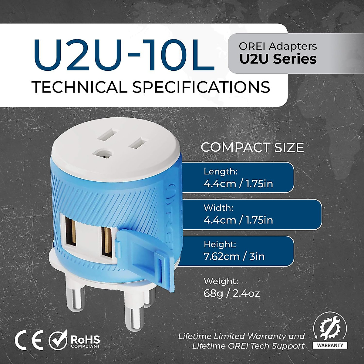 OREI South Africa, Botswana, Namibia Travel Plug Adapter with Dual USB - USA Input - Type M (U2U-10L), Will work with Cell Phones, Camera, Laptop, Tablets, iPad, iPhone
