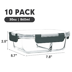 [8-Pack,29 Oz]Glass Meal Prep Containers 2 Compartments, Airtight Glass Lunch Bento Boxes with Lids, Glass Food Storage Containers, BPA-Free, Microwave, Oven, Freezer and Dishwasher Friendly