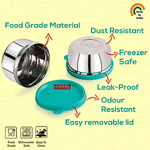 Hazel Stainless Steel Kitchen Containers Set of 6 | Storage Box for Kitchen & Tiffin Boxes | Air Tight Containers for Storage with Leak Proof Lid, 250 ML Each
